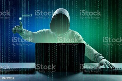 Anonymous Internet Hacker In Front Of Computer Web Crime Concept Stock