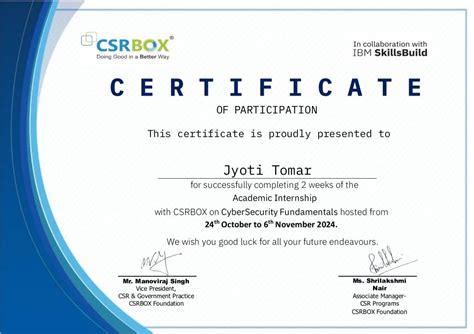 Cybersecurityfundamentals Csrbox Ibmskillsbuild Csrbox Jyoti Tomar