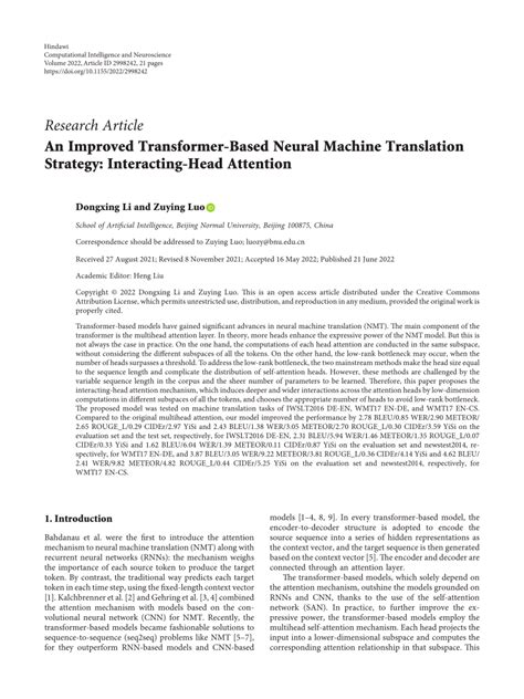 Pdf An Improved Transformer Based Neural Machine Translation Strategy