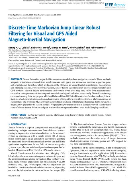 Pdf Discrete Time Markovian Jump Linear Robust Filtering For Visual And Gps Aided Magneto