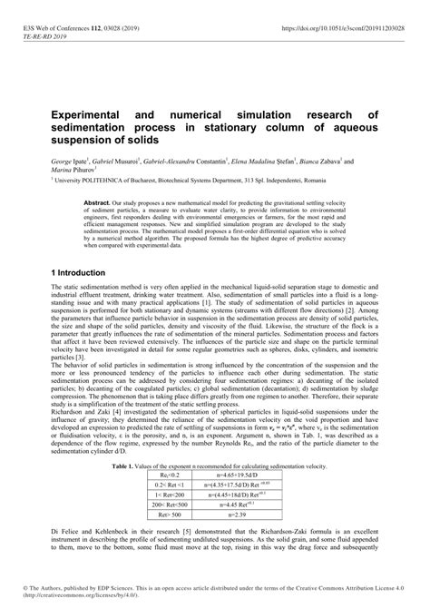 Pdf Experimental And Numerical Simulation Research Of Sedimentation