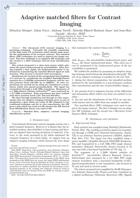 Pdf Adaptive Matched Filters For Contrast Imaging