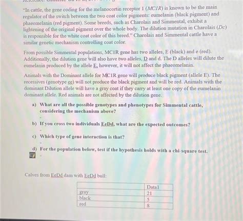 Solved In Cattle The Gene Coding For The Melanocortin