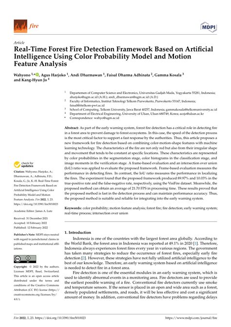 PDF Real Time Forest Fire Detection Framework Based On Artificial Intelligence Using Color