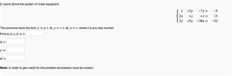 Solved 1 Point Solve The System Of Linear Equations 2x Y