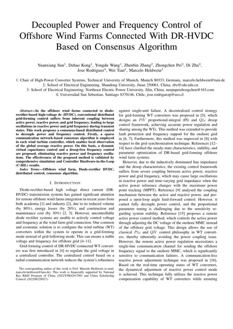 Pdf Decoupled Power And Frequency Control Of Offshore Wind Farms
