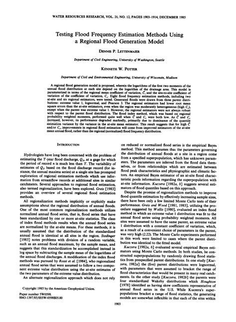 Pdf Testing Flood Frequency Estimation Method Using A Regional Flood Generation Model