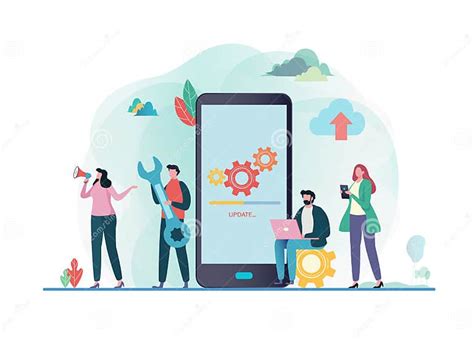 System Updates With People Updating Operation In Computing And Installation Programs Mobile
