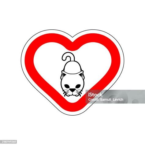 나는 고양이를 좋아한다 나는 쓰다듬는 것을 좋아한다 하트 모양의 빨간 도로 표지판입니다 고양이에게가는 길에 사랑의 상징 가축에 대한 스톡 벡터 아트 및 기타 이미지 Istock