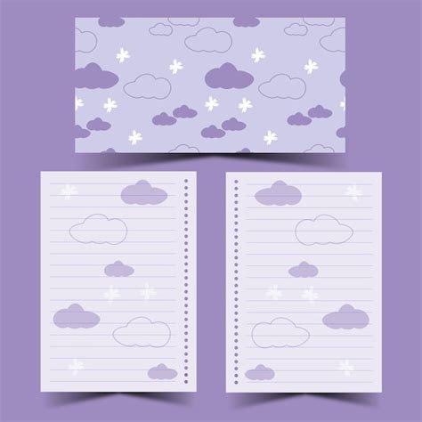 Premium Vector Set Of Purple Design Notebook Pages And Seamless Cover In Vector Illustration