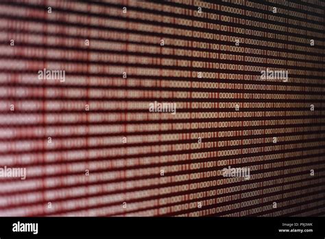 Blocks Of Binary Data Blockchain Concept Red Background With Computer