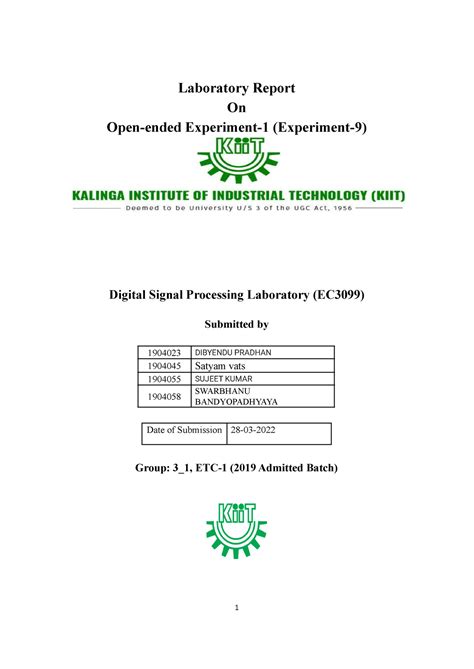 OPEN Ended DSP LAB Laboratory Report On Open Ended Experiment Experiment Digital
