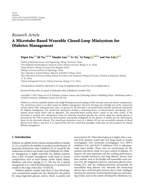 Pdf A Microtube Based Wearable Closed Loop Minisystem For Diabetes Management