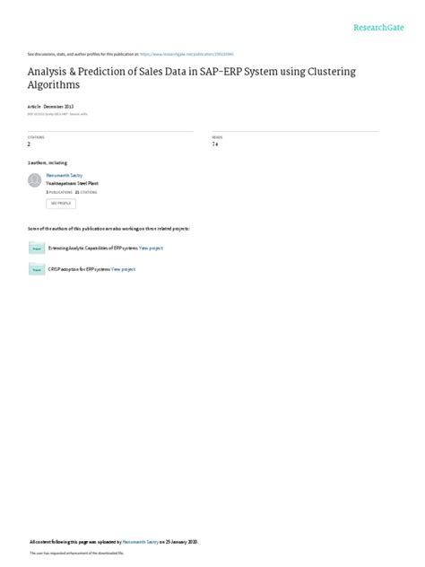 Analysis And Prediction Of Sales Data In Sap Erp System Using Clustering