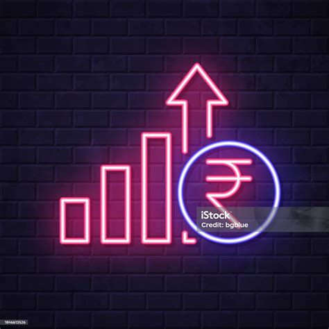 Indian Rupee Rate Increase Glowing Neon Icon On Brick Wall Background