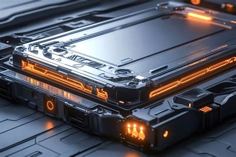 Futuristic Quantum Computing Processor Sending Data With Orange Lights