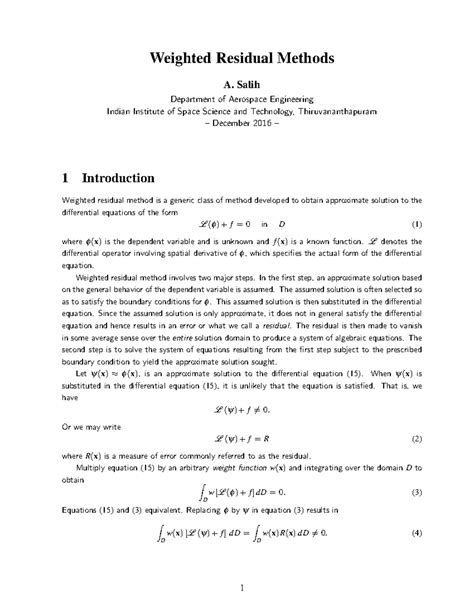 weighted residuals method department of aerospace engineering