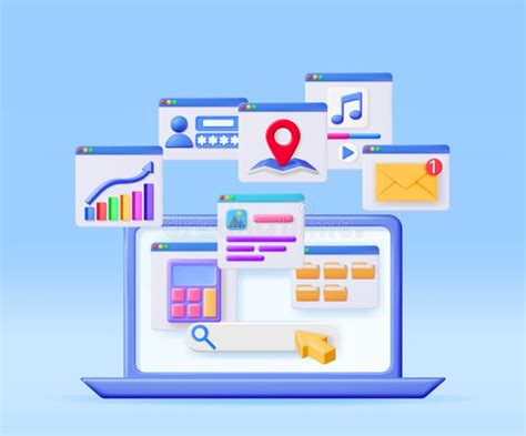 3d Laptop Application Windows Interface Stock Illustration Illustration Of Message Laptop
