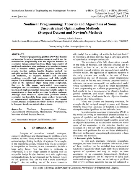 Nonlinear Programming Theories And Algorithms Of Some Unconstrained