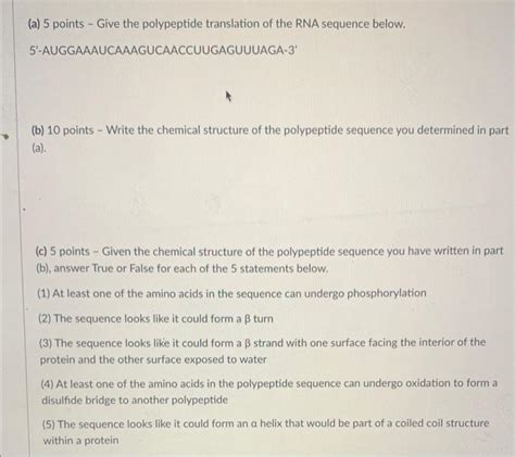 solved a 5 points give the polypeptide translation of
