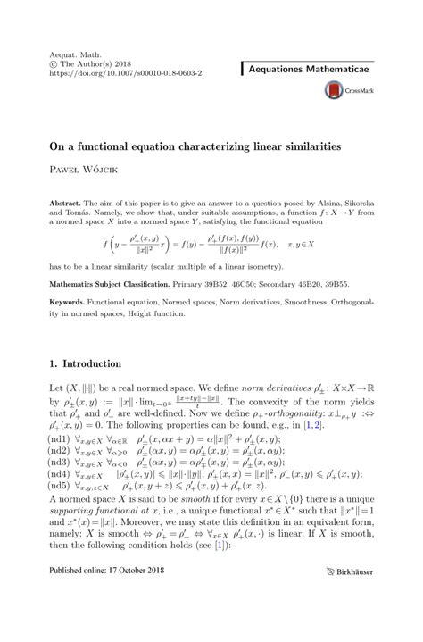 Pdf On A Functional Equation Characterizing Linear Similarities