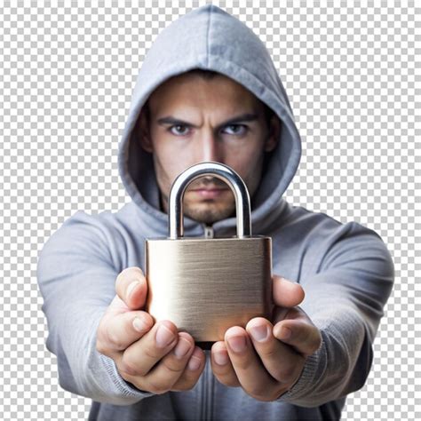 Premium Psd Front View Of Hacker Holding Lock