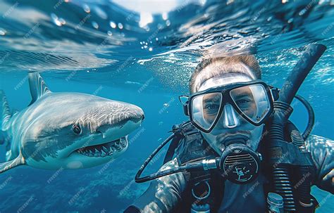 Premium Photo Selfie Taken Underwater With A Pal Deepsea Shark And
