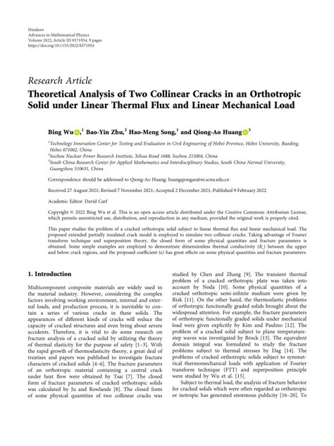 Pdf Theoretical Analysis Of Two Collinear Cracks In An Orthotropic