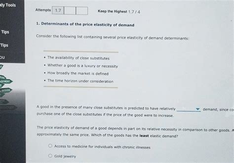 Solved 1 Determinants Of The Price Elasticity Of Demand