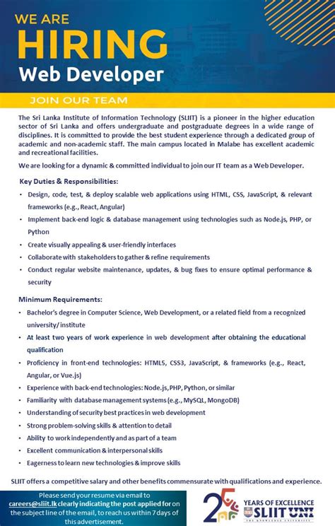 We Are Hiring Web Developer If You Are Interested In The Above Position Please Send Your