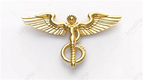 금색 배경은 흰색 배경 의료 Caduceus 기호의 반짝이는 3d 렌더링을 향상시킵니다 금색 배경 반짝 배경 의료 기호