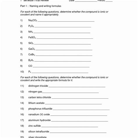 Naming Covalent Compounds Worksheet Chemfiesta