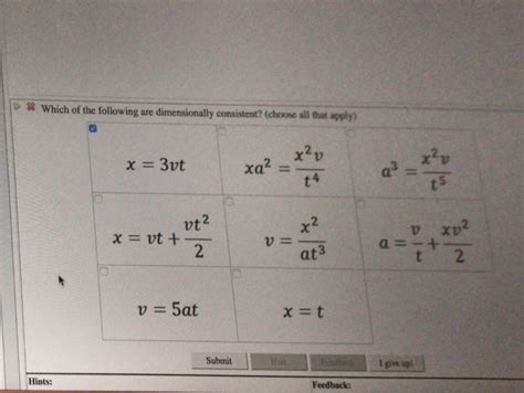 Solved Which Of The Following Are Dimensionally Consistent