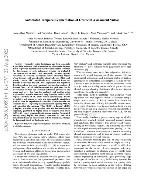 Pdf Automated Temporal Segmentation Of Orofacial Assessment Videos