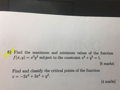 Solved Find The Maximum And Minimum Values Of The Function Chegg