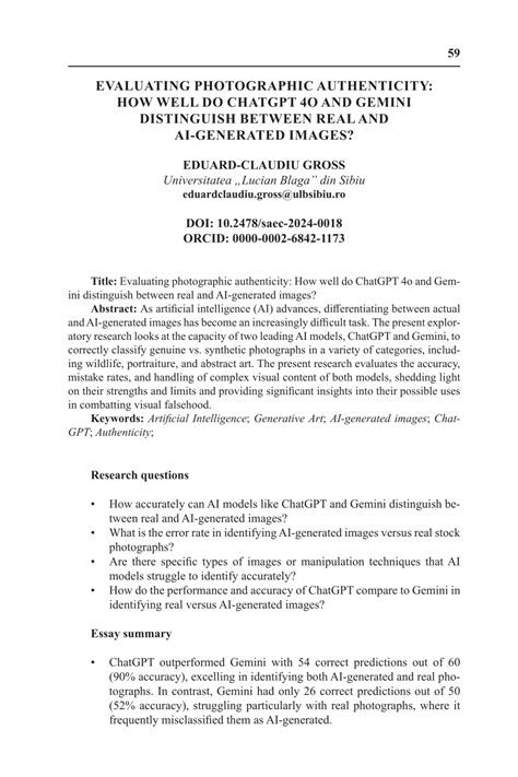 (PDF) Evaluating photographic authenticity: How well do ChatGPT 4o and Gemini distinguish ...