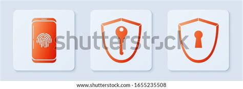 Set Shield Key Smartphone Fingerprint Scanner Stock Vector Royalty Free 1655235508 Shutterstock