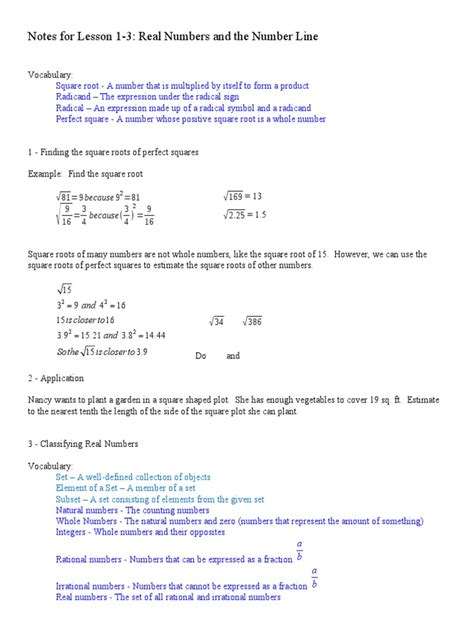 1 3 real numbers and the number line pdf numbers square root