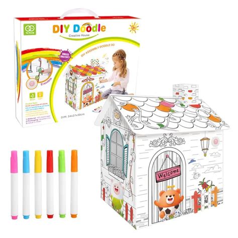 7types Diy Large Cardboard Coloring Creative Crafts Play House Project