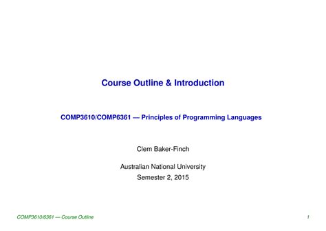 Course Outline Introduction Course Outline Introduction Principles Of Programming Languages