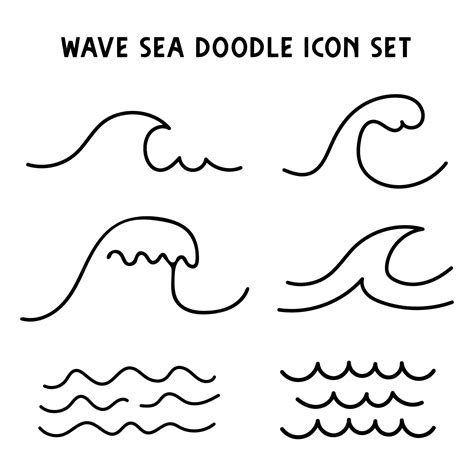 Premium Vector Wave Sea Doodle Icon Set Vector
