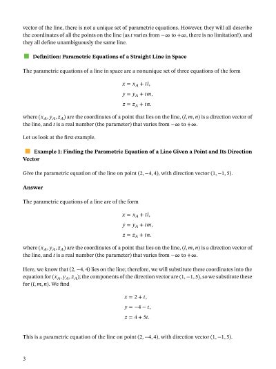 Lesson Equation Of A Straight Line In Space Parametric Form Nagwa