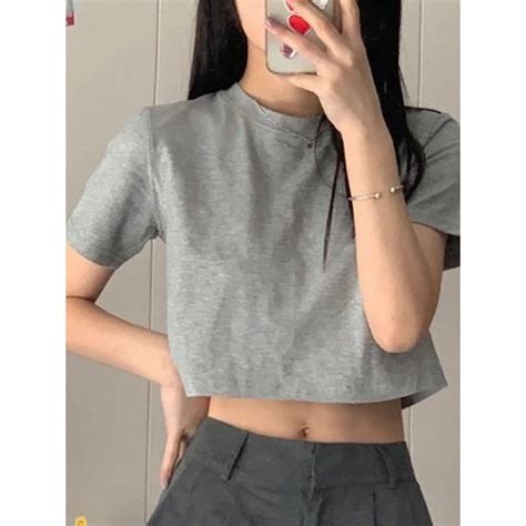 Loose Crop Top Casual Black Femme Navel T Shirt Sexy Minimal Inspire