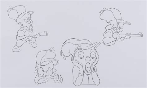 Set Of 4 Looney Tunes Back In Action Elmer Fudd Production Xerox