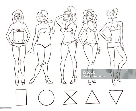 Ilustración De Dibujo Conjunto De Cuerpo Hembra Aislado De Forma Tipos