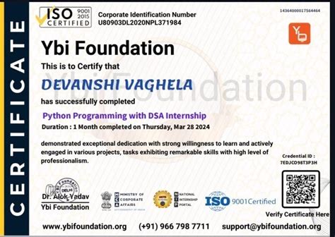 Internshipcompletion Pythonprogramming Dsa Ybifoundation Techjourney Devanshi Vaghela