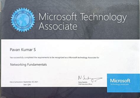 Microsoft Technology Associate Certificate Based On The Networking… Pavan Kumar S