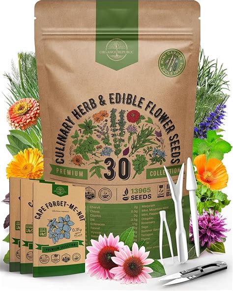 Organo Republic 30 Culinary Herbs And Edible Flower Seeds Variety Pack Indoor