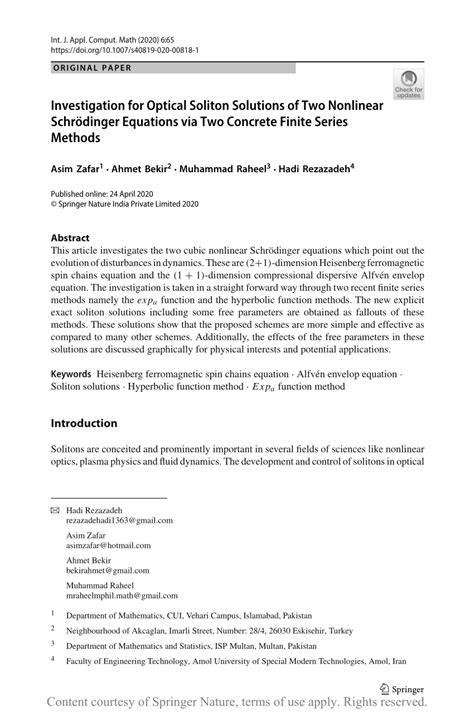 Investigation For Optical Soliton Solutions Of Two Nonlinear