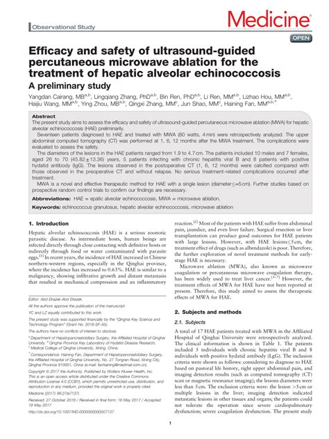 Pdf Efficacy And Safety Of Ultrasound Guided Percutaneous Microwave Ablation For The Treatment